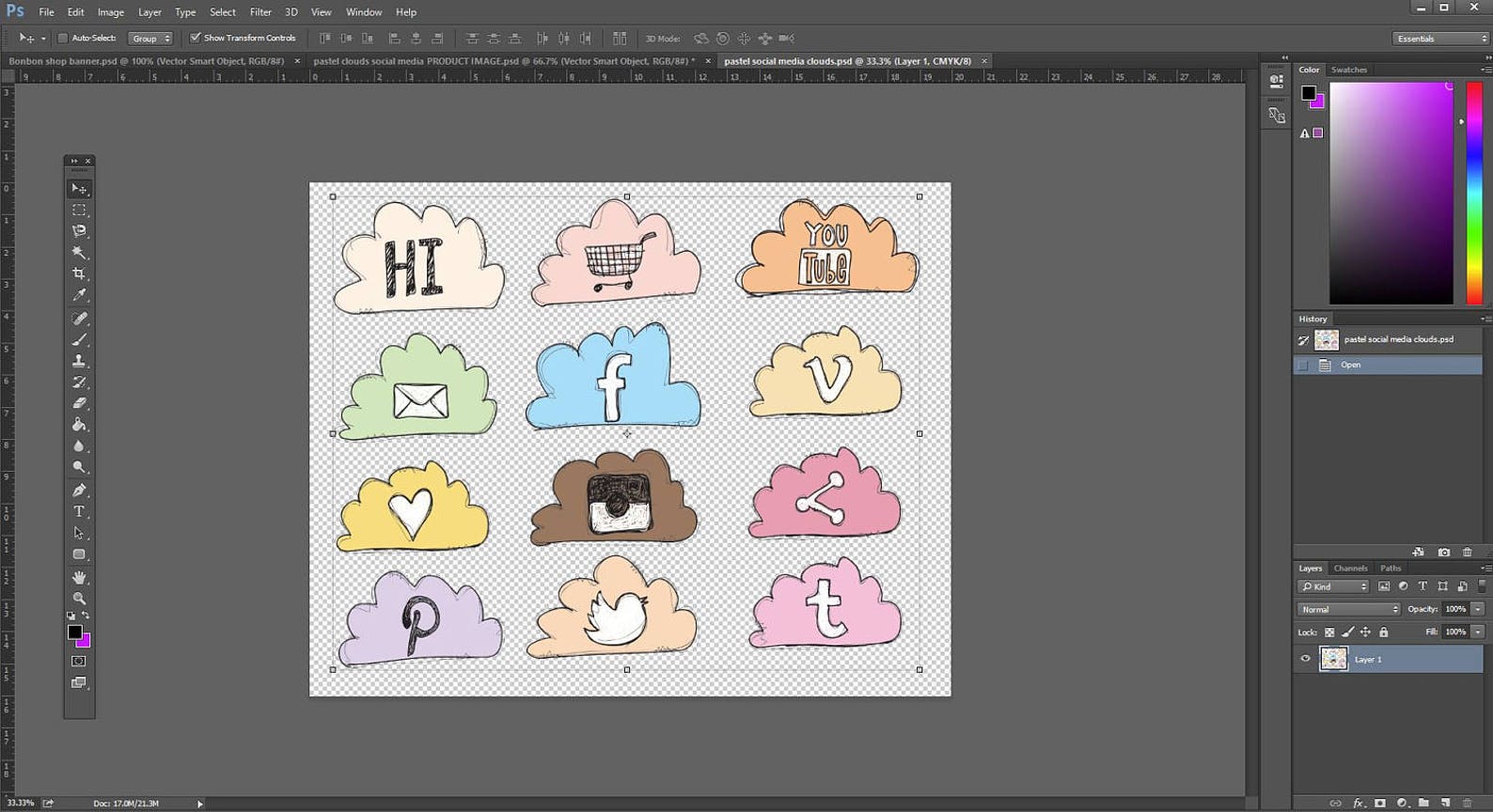 Social Media Icons, Hand Drawn Pastel Web Icons, Blog Icons, 3 Sizes ...