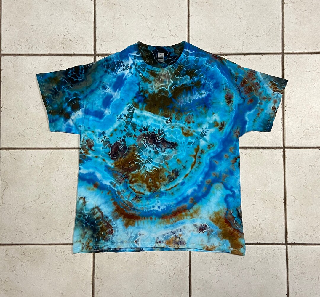 Unisex XL Extra Large Geode/agate Tie-dye/ice Dye T Shirt Blue Brown ...