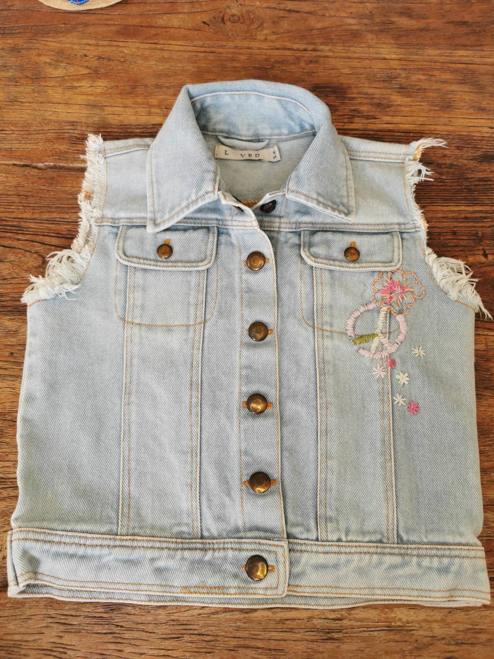 Denim Cut off Jacket Denim Waistcoat. Peace Embroidery - Etsy