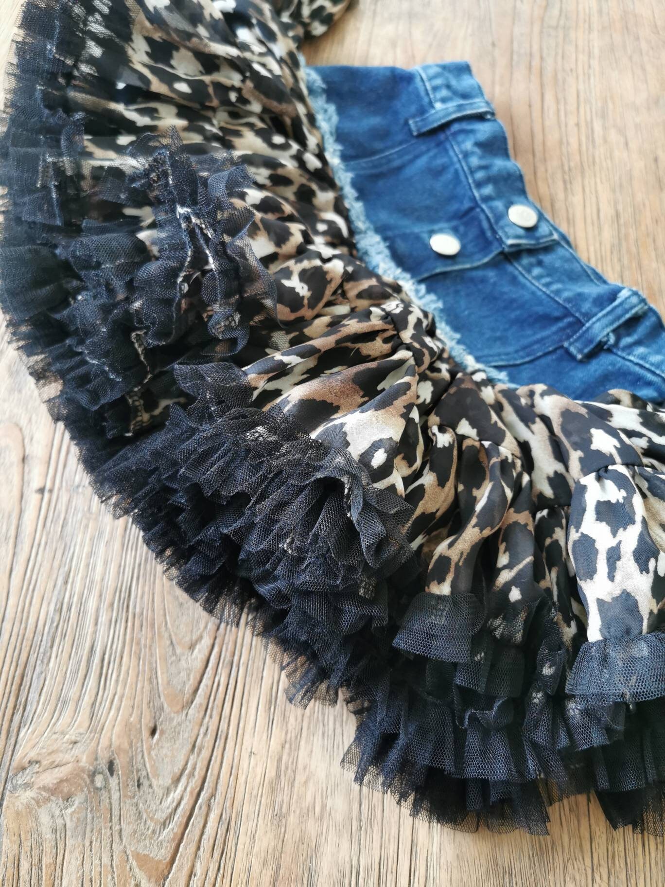 Denim Leopard Tutu Skirt, Denim Full Circle Skirt, Denim and Tuille ...