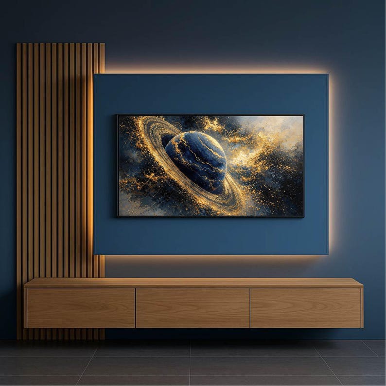 Golden Planet Samsung Frame TV Art, Luxury Space Wall Art, Abstract ...