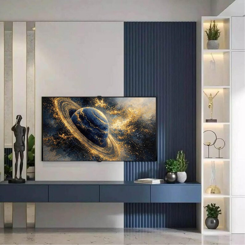 Golden Planet Samsung Frame TV Art, Luxury Space Wall Art, Abstract ...