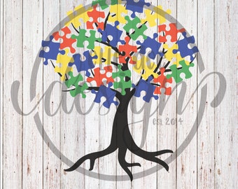 Autism Tree Puzzle Autism Awareness SVG PNG Dxf Eps Cricut File ...