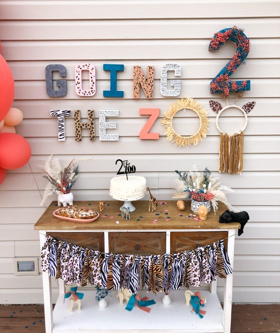 Zoo Fabric Garland/Girl Zoo Party Decor/Pink Cheetah Zebra Tiger Print ...