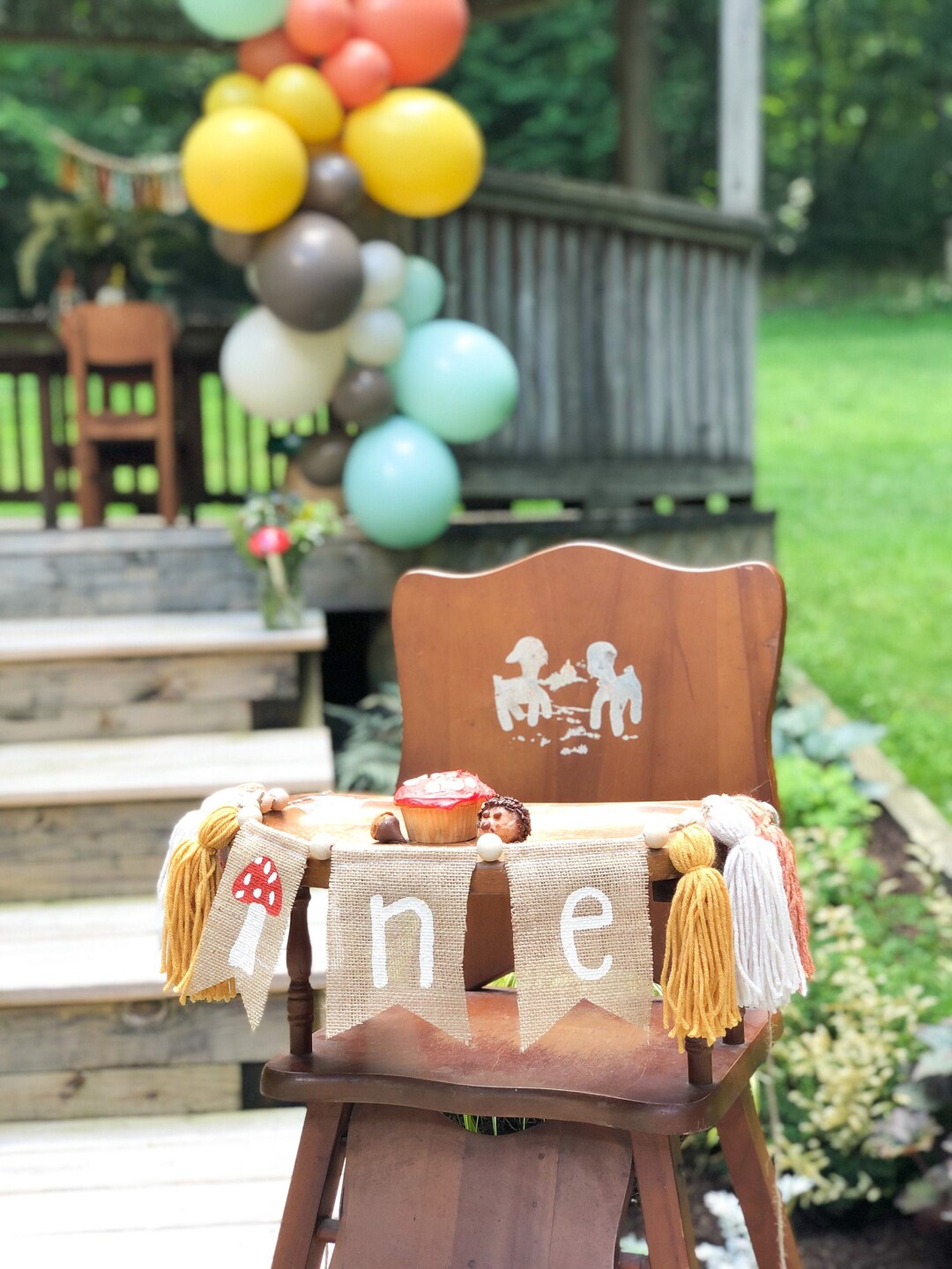 Toadstool First Birthday High Chair Banner Boho One Year Old Birthday ...