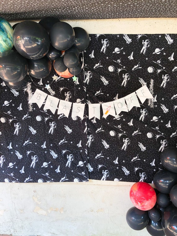 Blast Off Space Banner/Hand Embroidered/Rocket Stars Party/Whimsical ...