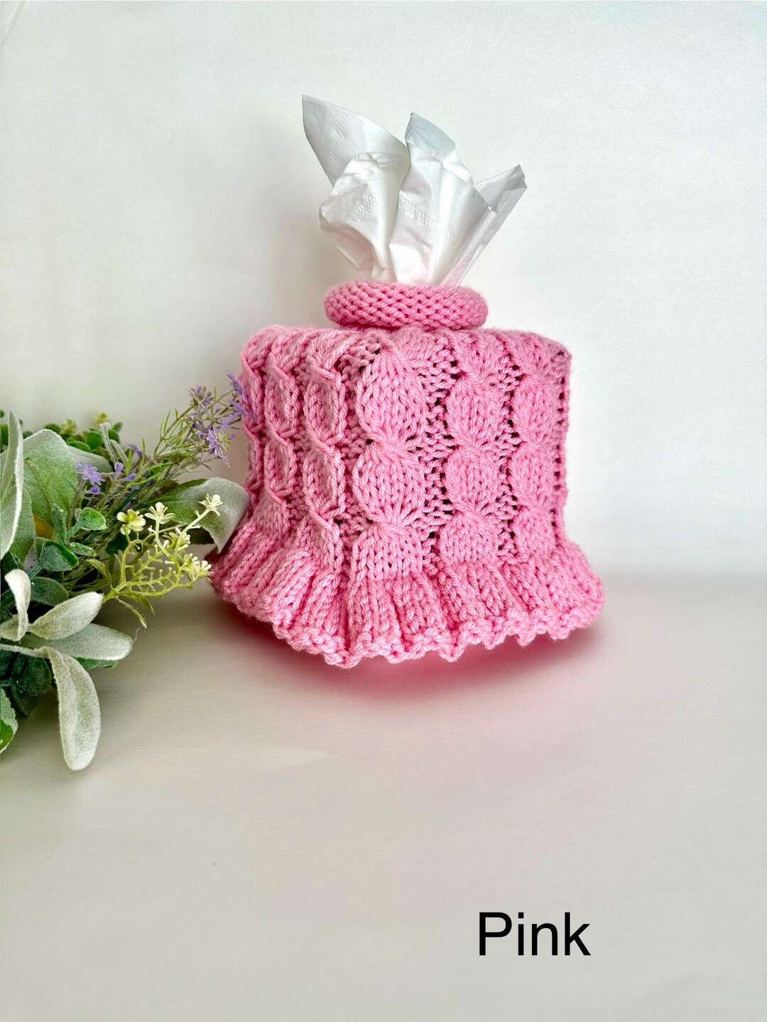 Pink Crochet Tissue Box Cover: Ruffle Home Decor, Made in USA - Etsy