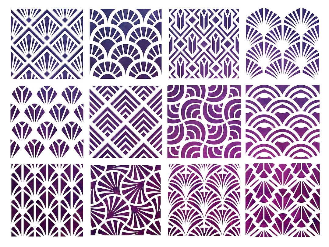 Stencil Set, 12 PIECES, Art Deco Pattern Set #2, Reusable Art Stencils ...
