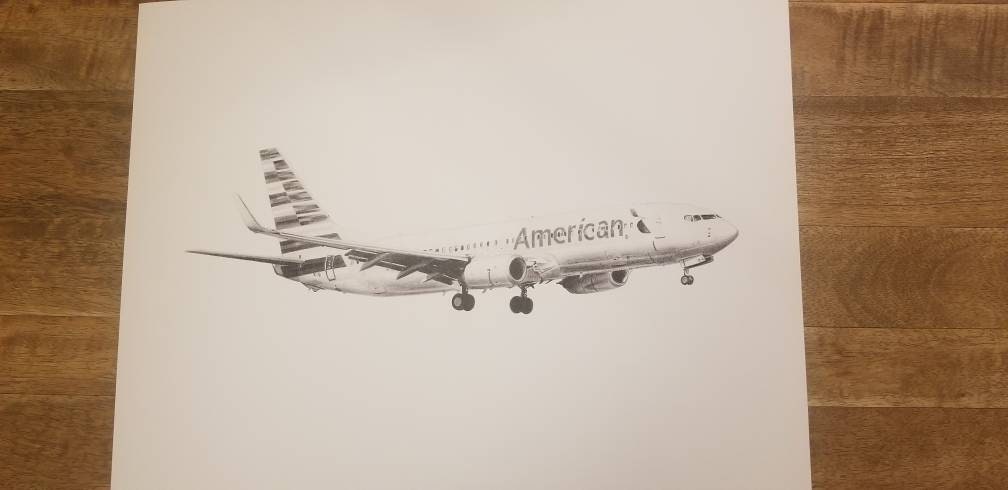 American Airlines 737 Custom Art Print for Pilot, Flight Attendant ...