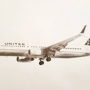 United Airlines Boeing 737 11x14 Archival Print of Pencil Drawing ...