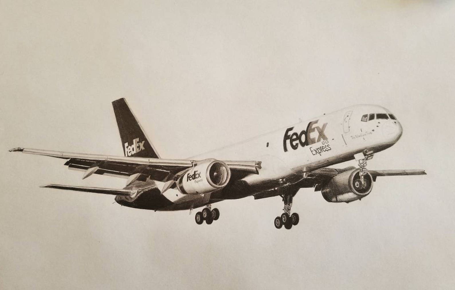 FedEx Boeing 757 11x14 Impresión de archivo de dibujo a lápiz. Regalo ...