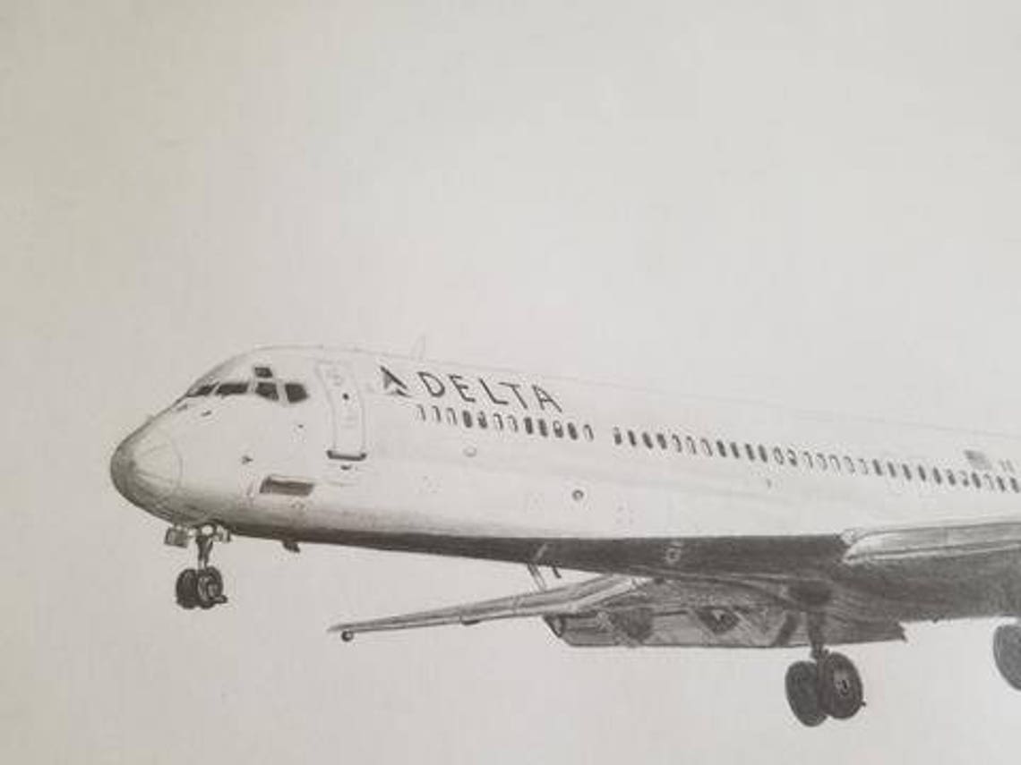 Delta Airlines MD88 Pencil Drawing Fine Art Print You Choose Tail ...