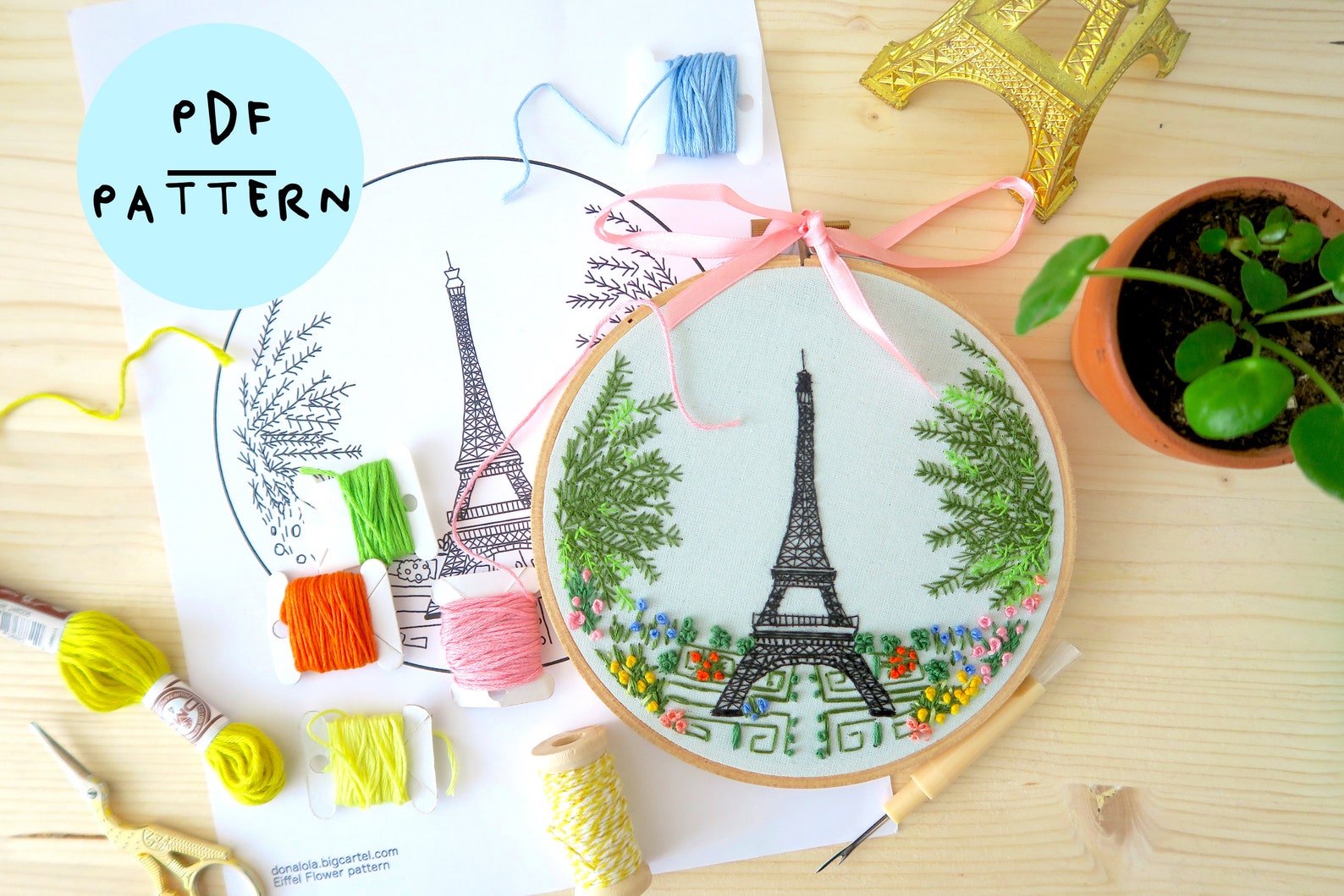 Easy Embroidery Pattern for Beginners Eiffel Flower Paris - Etsy