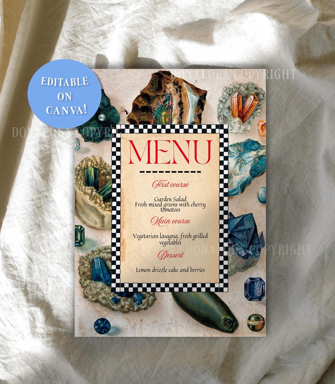 Editable Dinner Menu Vintage Crystals Classy Checkers Wedding Menu ...