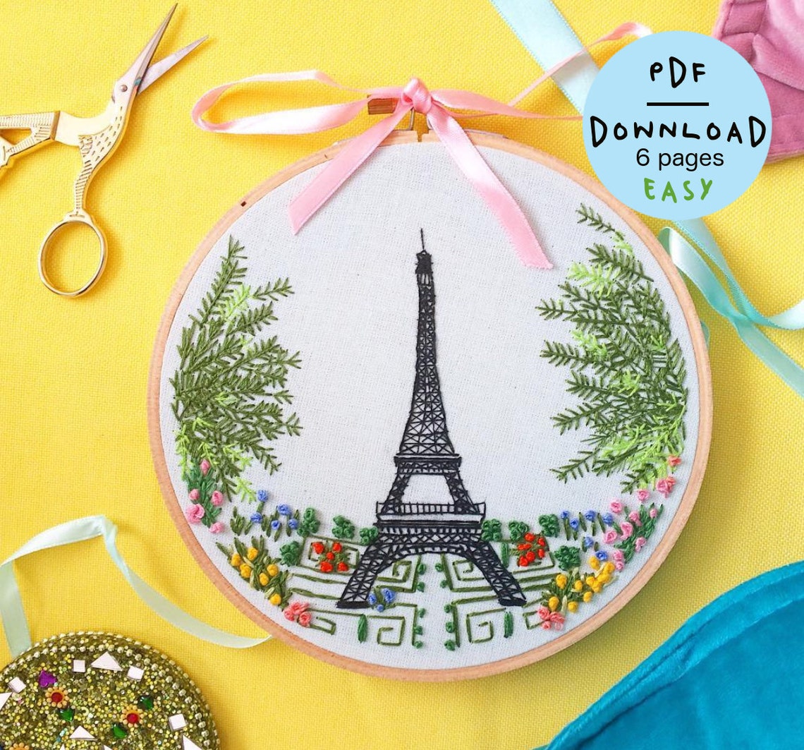 Easy Embroidery Pattern for Beginners Eiffel Flower Paris - Etsy