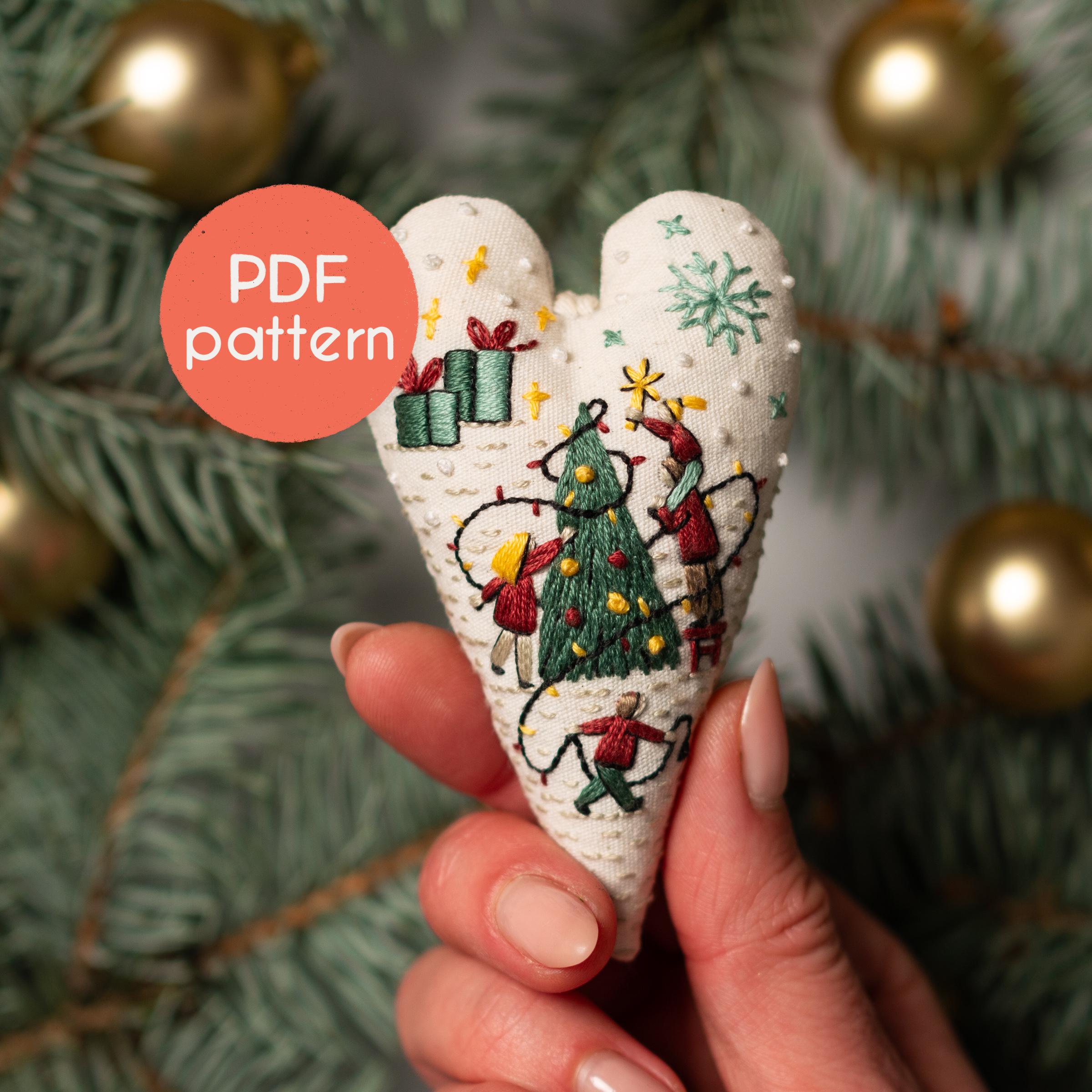 DIY Christmas Ornament Embroidery Pattern: Heart Shape, With Family ...