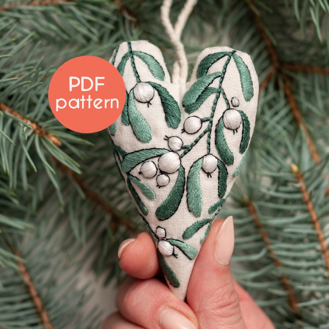 Mistletoe Heart Embroidery Pattern: DIY Christmas Ornament (PDF Pattern ...