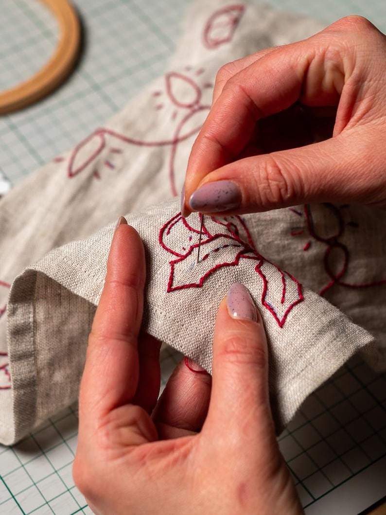 Gingerbread Hand Embroidery Pattern | Christmas Linen Napkin DIY (PDF ...
