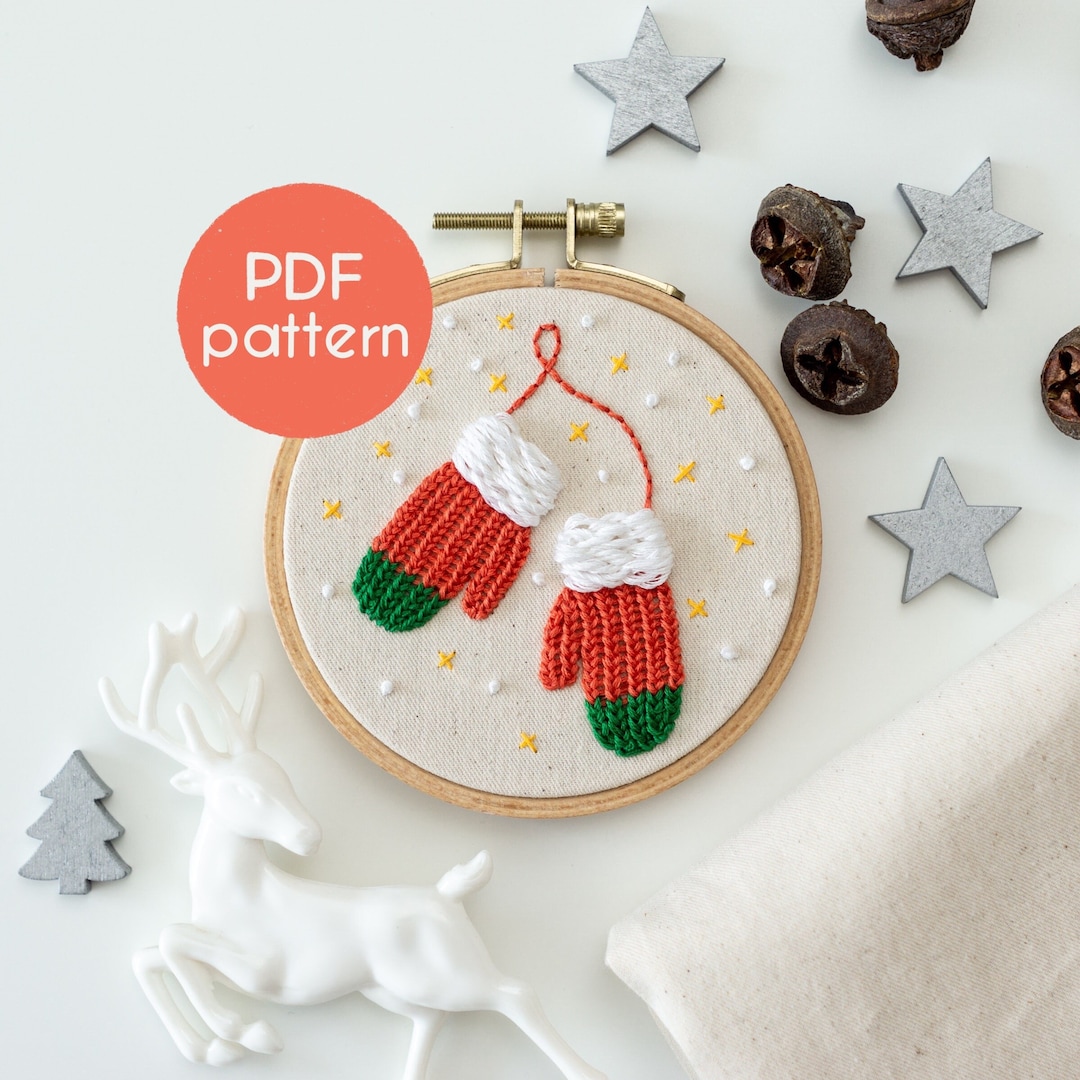 Embroidery Pattern - COZY MITTENS, Winter and Christmas PDF Pattern ...