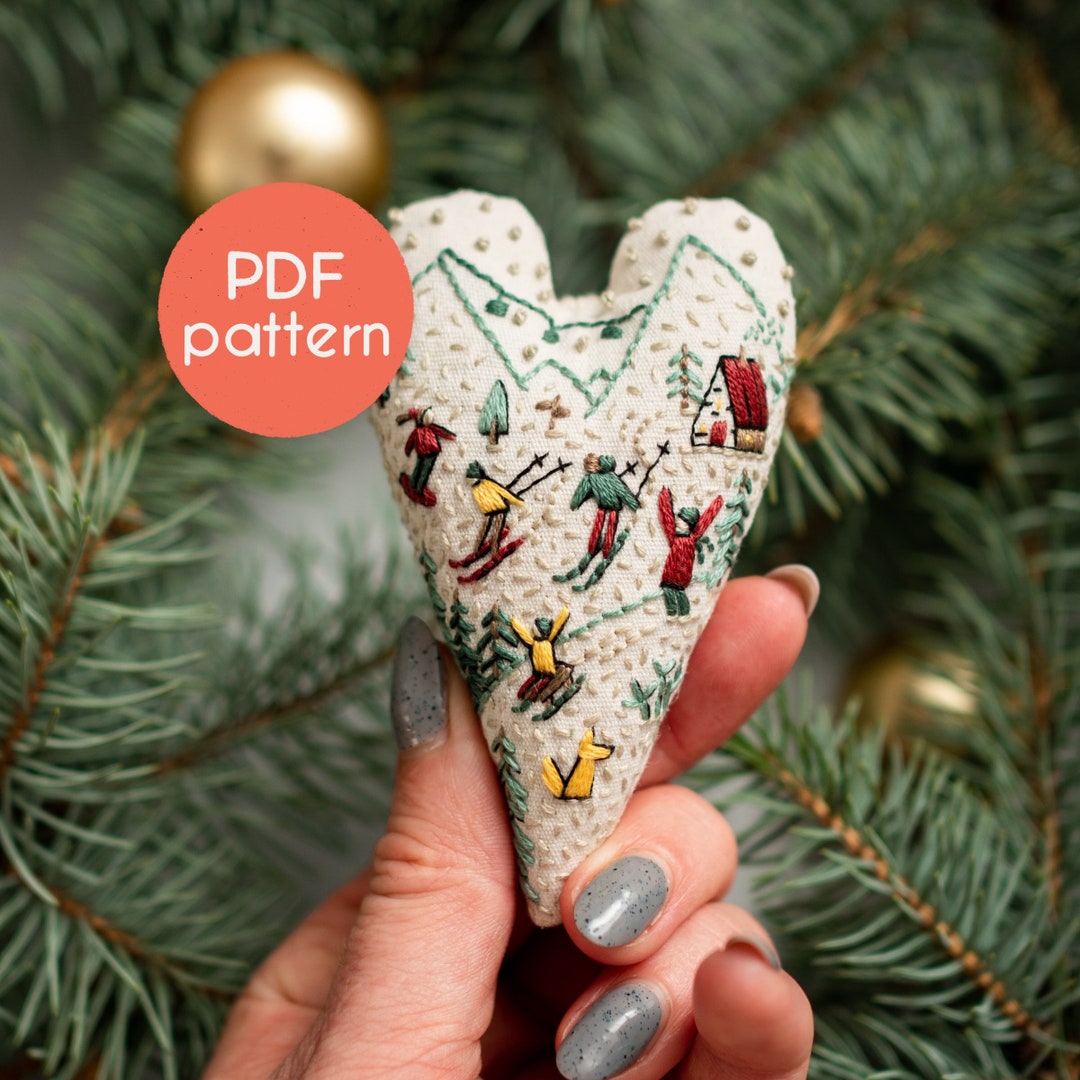 Heart Christmas Ornament Embroidery Patern: DIY Craft Project - Winter ...