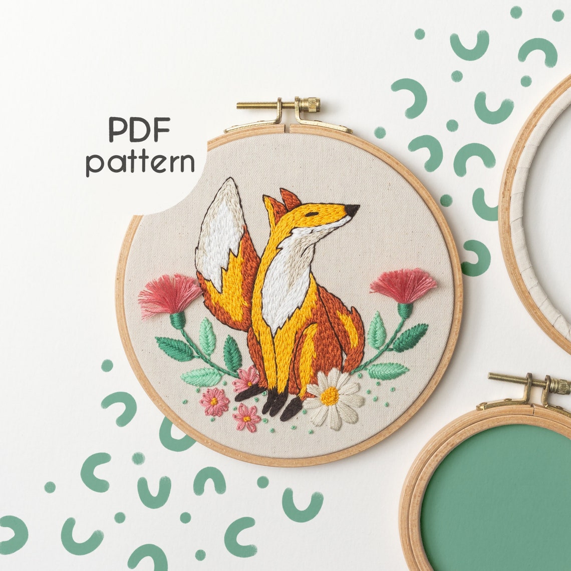Hand Embroidery FOX Embroidery Pattern With Flowers - Etsy