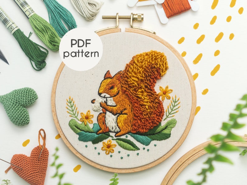 Hand Embroidery - SQUIRREL Pattern, Beginner Step by Step Video ...