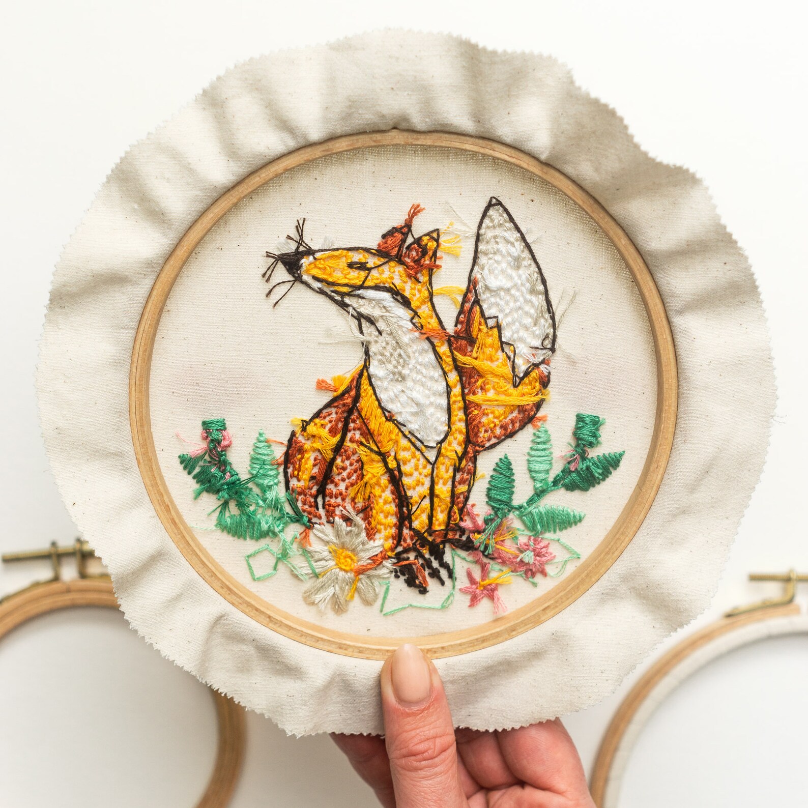 Hand Embroidery FOX Embroidery Pattern With Flowers - Etsy