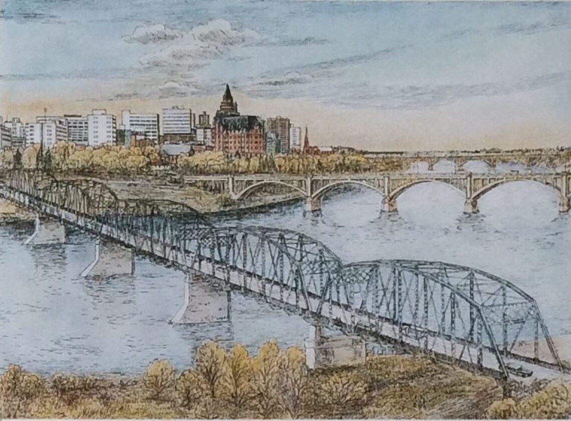 Victoria Bridge, Saskatoon by Fritz Stehwien Greeting Card blank Inside ...