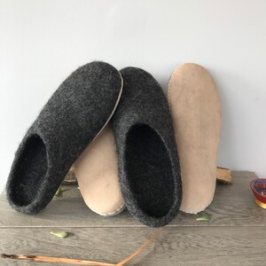 Eco Friendly Felt Slippers. Natural Gray, Brown and Dark Gray 100% ...
