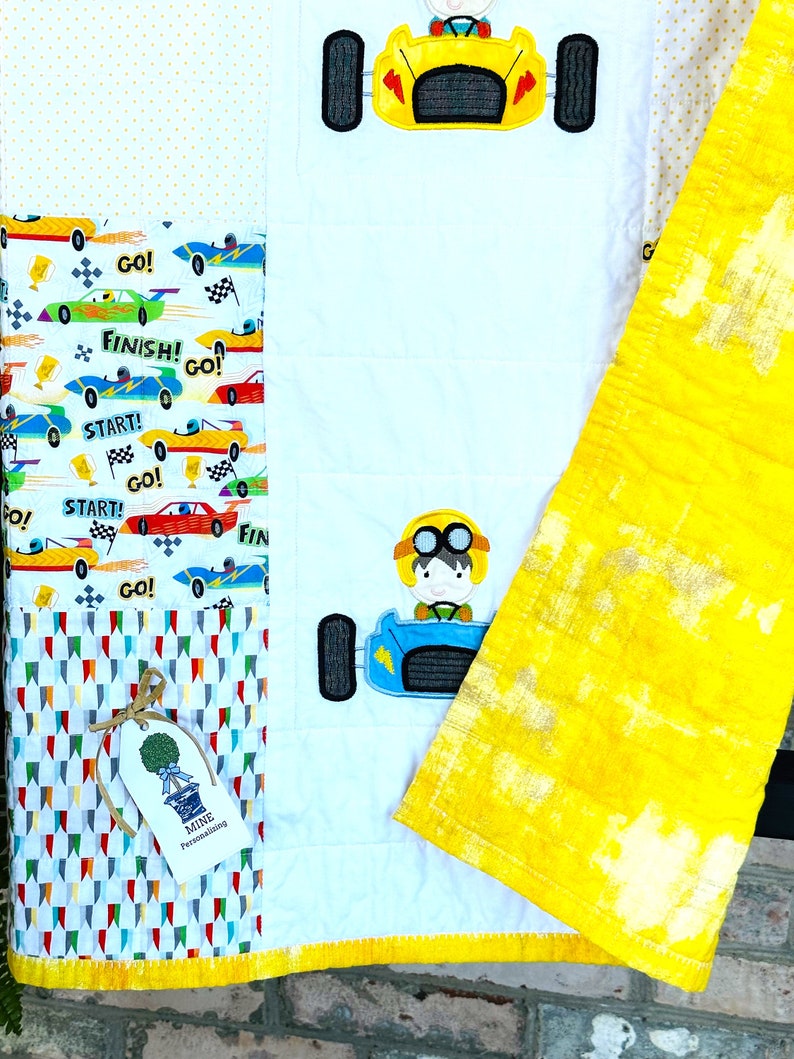 Race Car Quilt, Red, Blue, Yellow Quilt, Baby Quilt, Modern Quilt ...