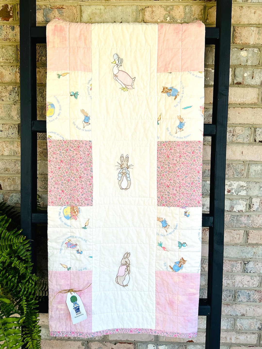 Peter Rabbit Quilt, Pink, White Baby Quilt, Modern Baby Quilt, Gender ...