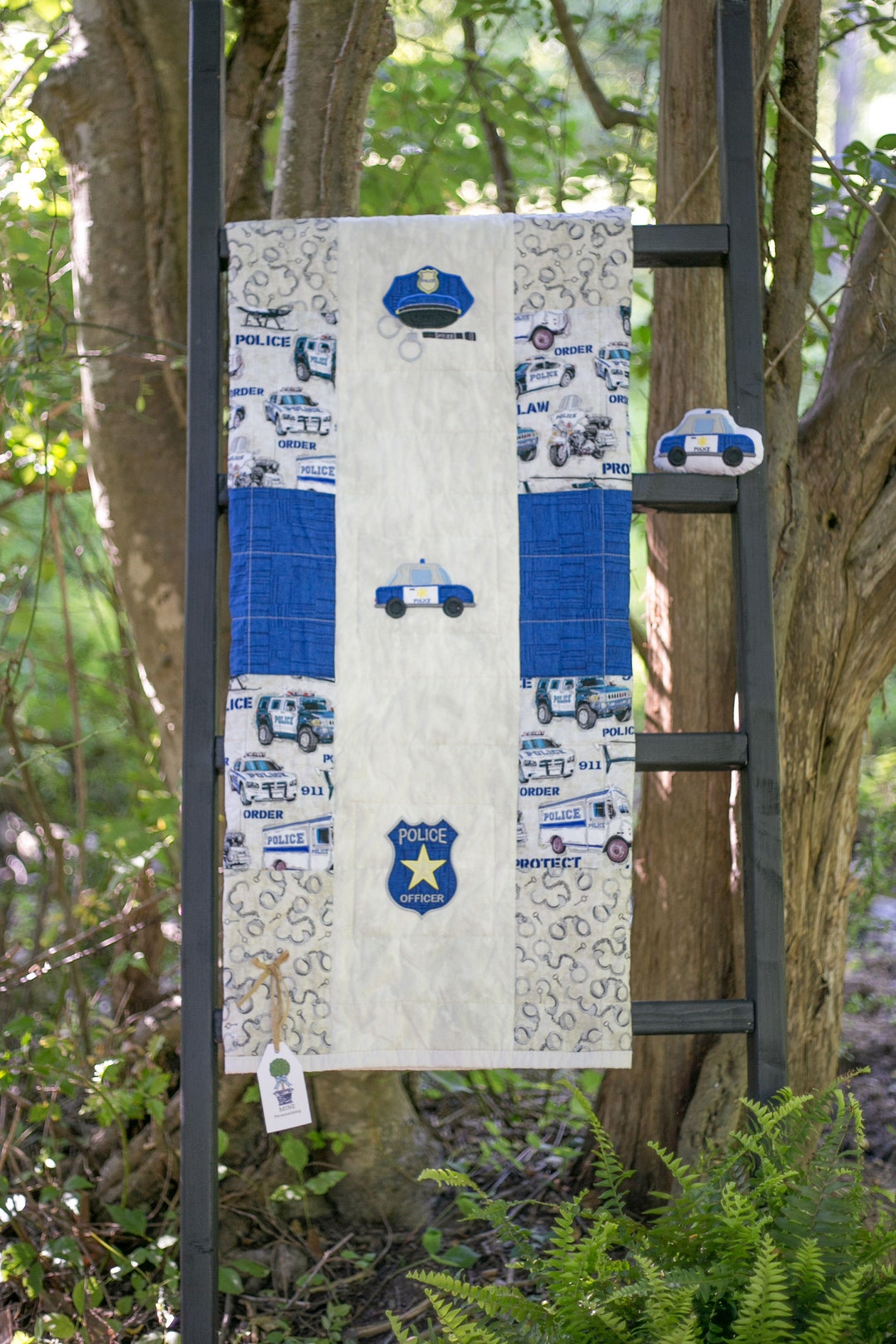 Police Quilt, Blue and Tan Quilt, Boy Quilt, Handmade Baby Quilt, Baby ...