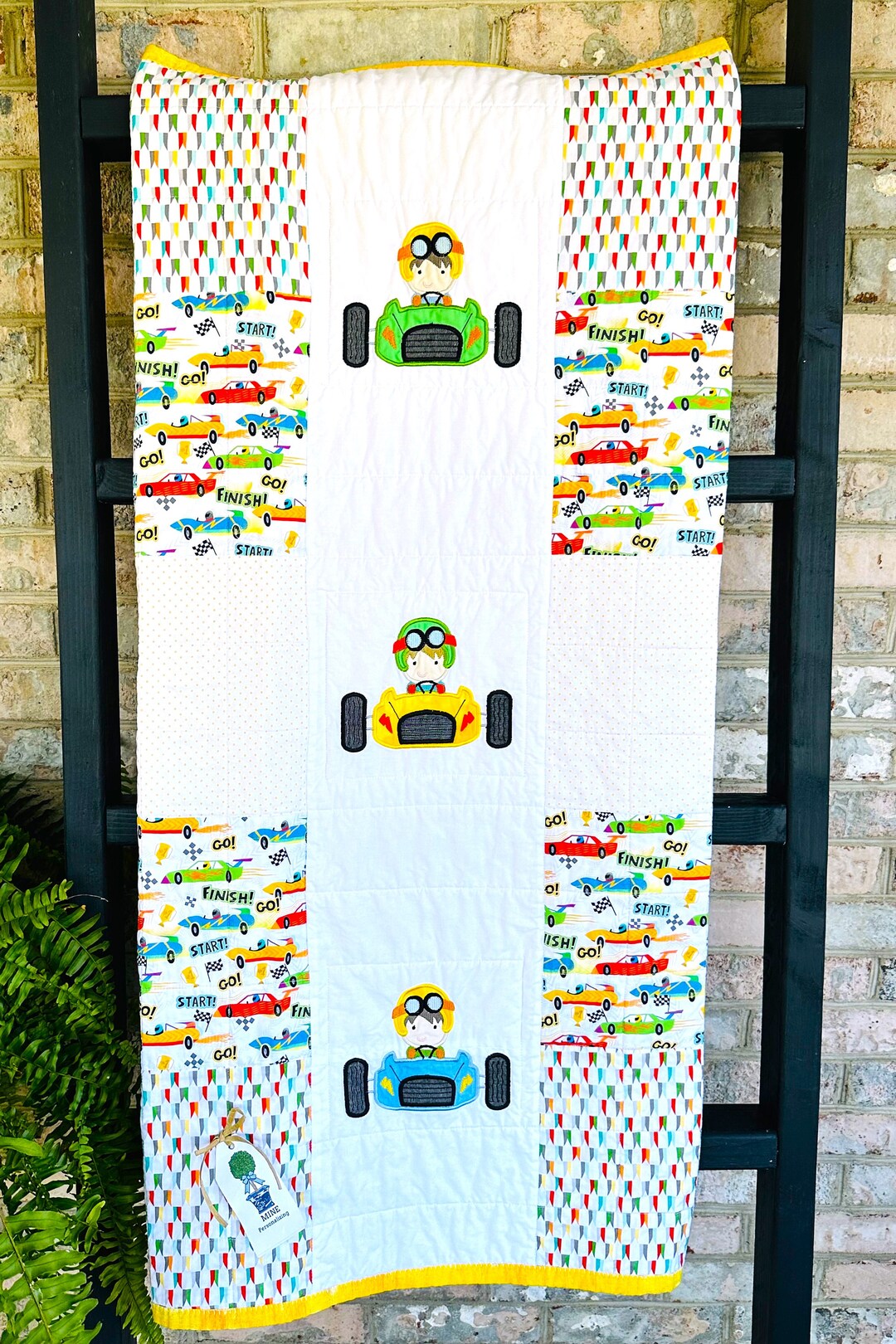Race Car Quilt, Red, Blue, Yellow Quilt, Baby Quilt, Modern Quilt ...