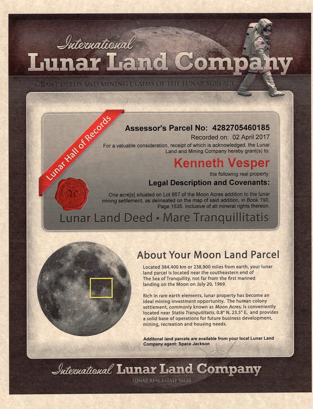 Custom Lunar moon Land Deed - Etsy