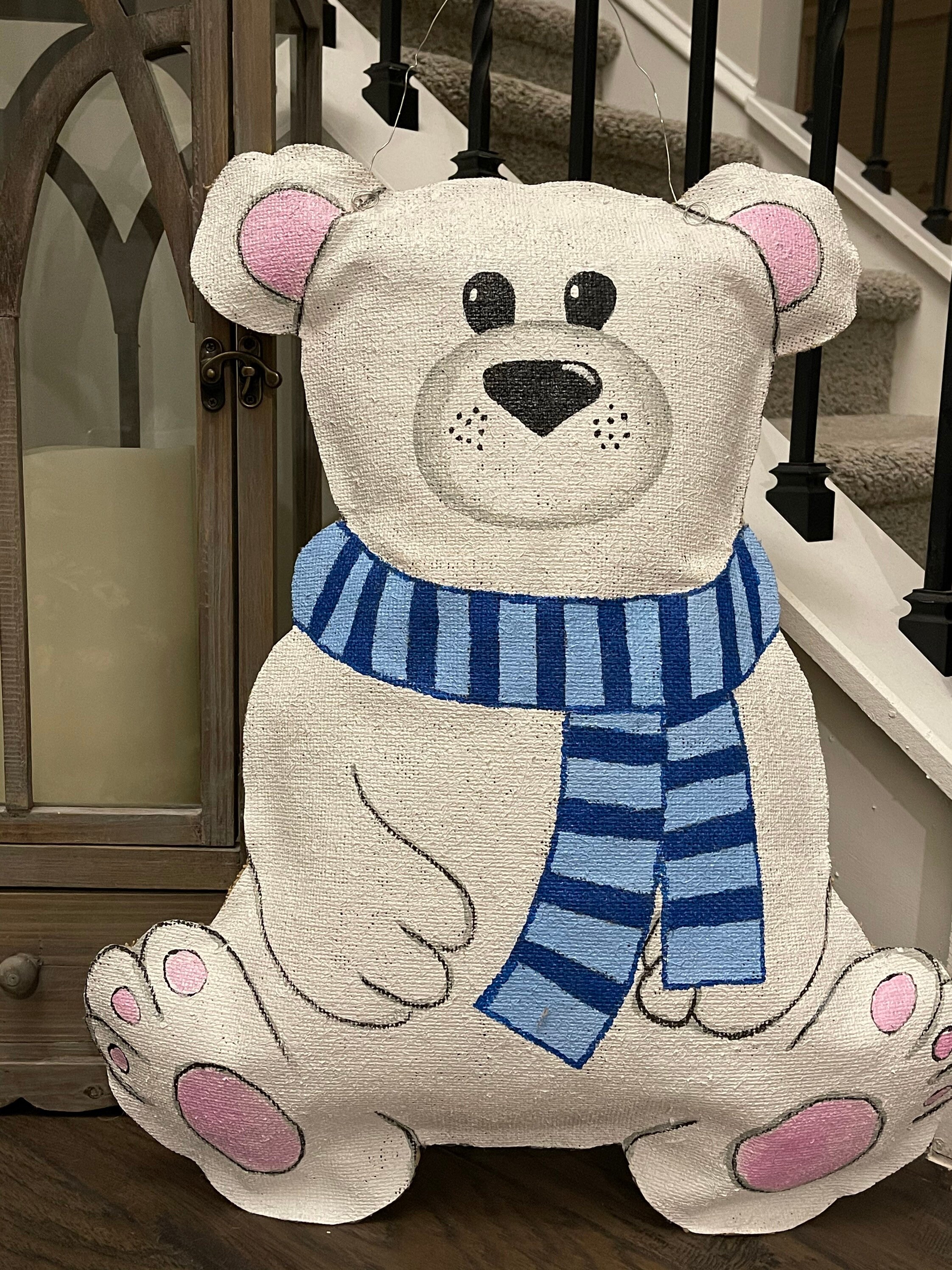 Polar bear burlap door hanger animal winter holiday decor door | Etsy
