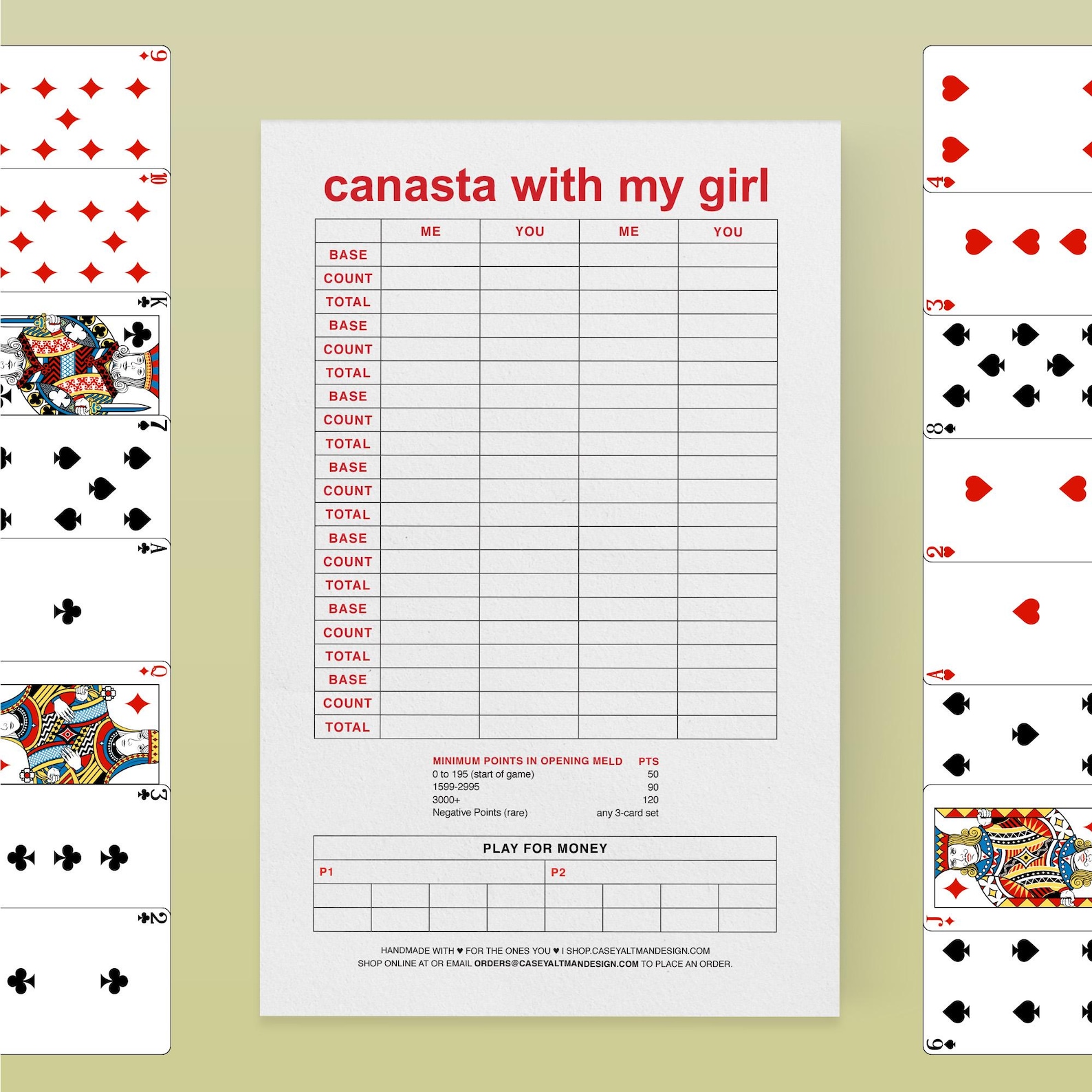 Two-person Canasta Scoring Pad - Small - Personalized Name or "with My ...