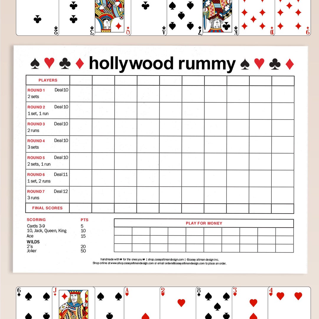 Hollywood Rummy Scoring Pad - Large - Personalized Name(s) - Etsy