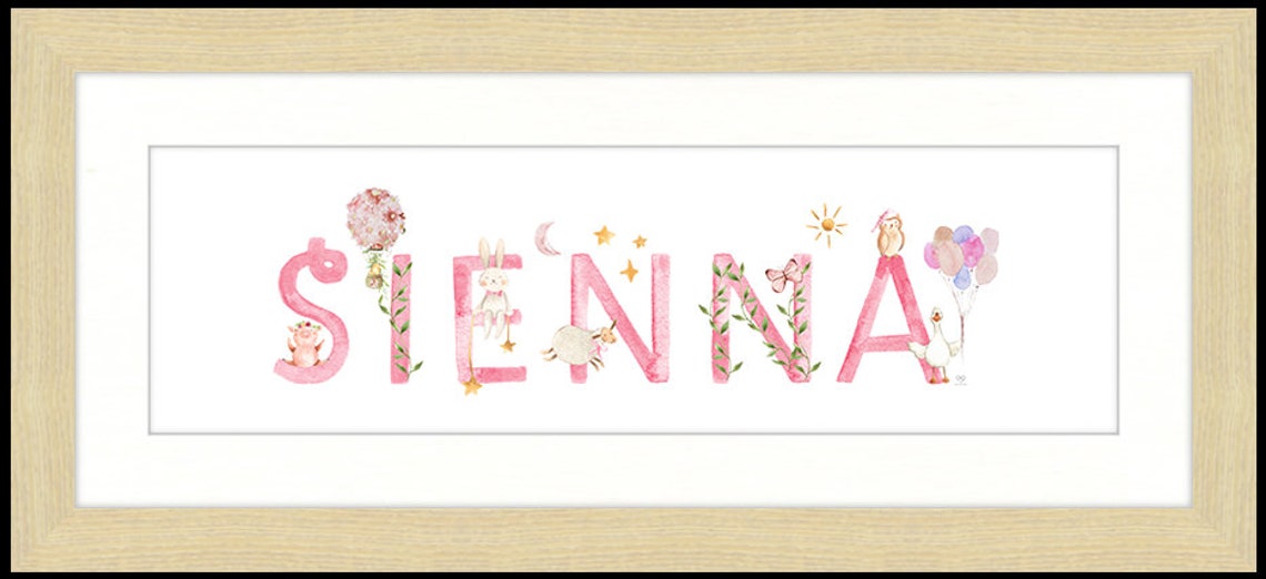 Framed Custom Baby Name Nursery Wall Art Print Animal | Etsy