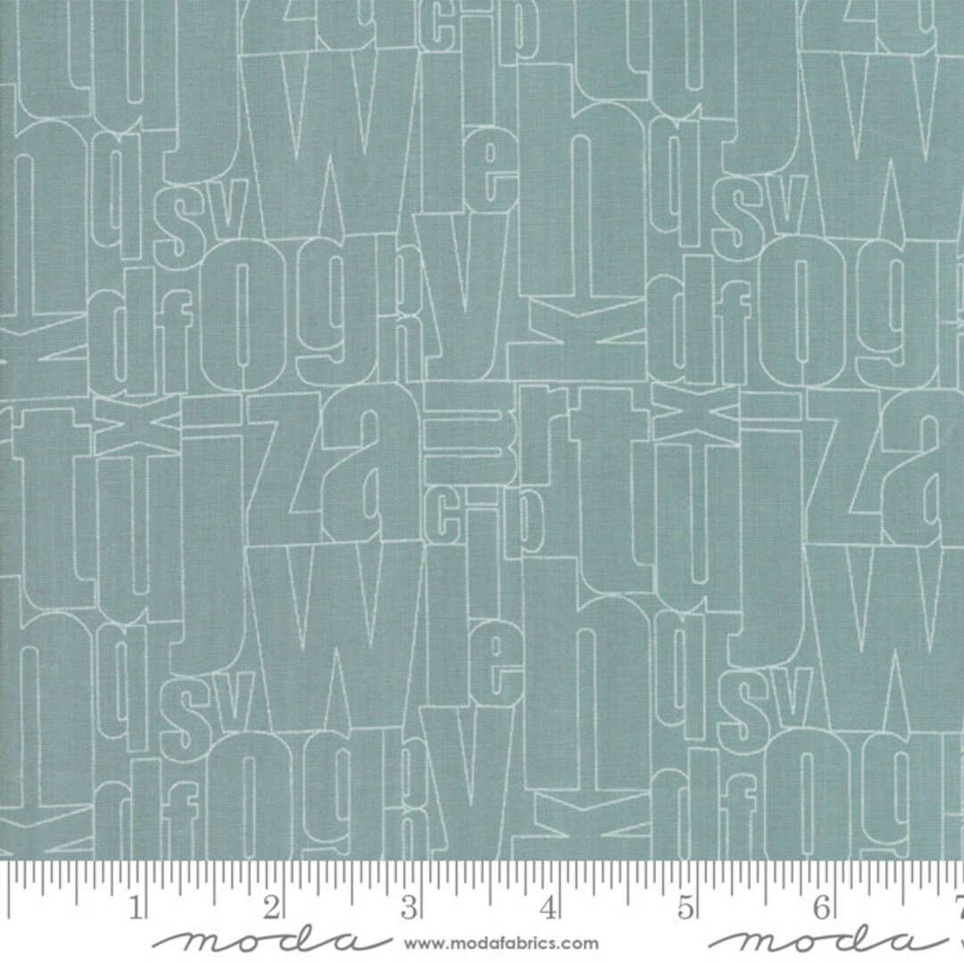 Dusty Blue Alphabet Pattern 100% Cotton Quilting Fabric Flourish From ...