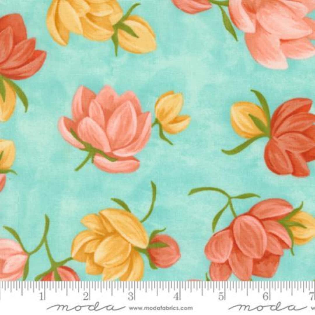 Kindred Petaluma Florals Fabric in Aqua by 1 Canoe 2 for Moda 36070 13 ...