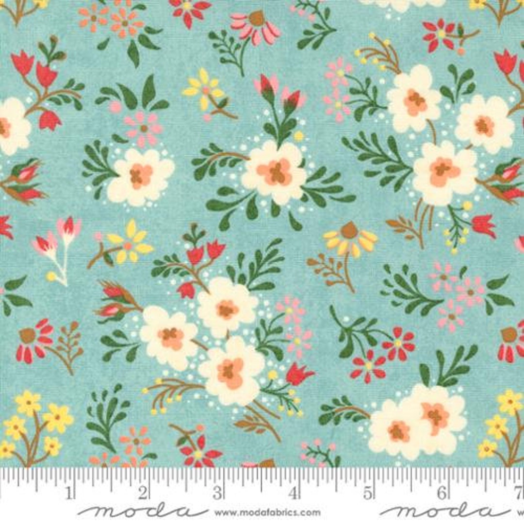 Fabric Fruit Loop by Basicgrey in Season Florals Jenipapo Aqua Blue for Moda Quilting 100%cotton ...