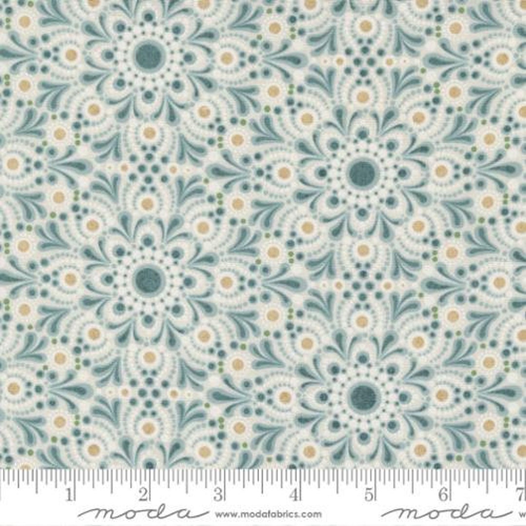 Christmas Fabric Merrymaking Damask in Eggnog Frost Blue and White ...