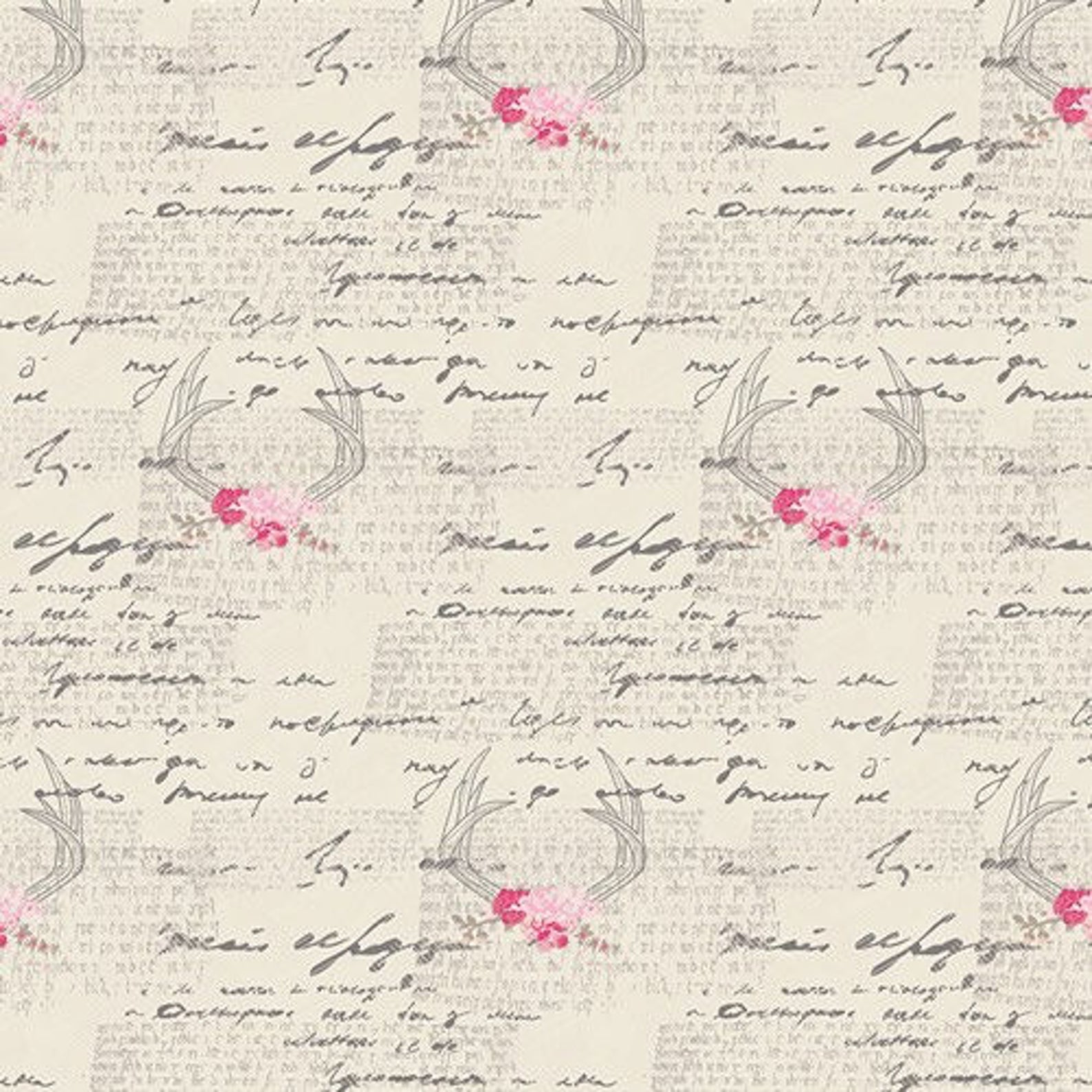 200 Thread Count Antlers and Typography Amorous Manuscript by - Etsy