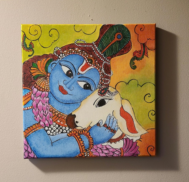Kerala Mural Art Krishna Painting | Traditional Indian Canvas Wall ...