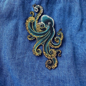 Octopus Iron on Patch, Kraken Patch, Ocean Creature Applique, Sea Embroidered Patch, Marine ...