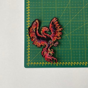 Embroidered Phoenix Iron on Patch: Red Gold Fire Bird Motif - Etsy