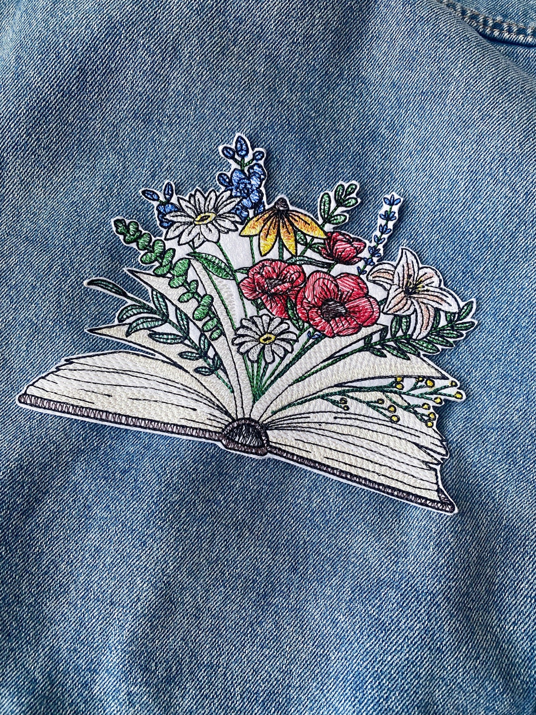 Books Iron on Patch, I Love Books Applique, Floral Book Badge, Back to ...