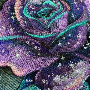 Night Sky Rose Iron on Patch, Fancy Flower Jacket Badge, Galaxy Flower ...