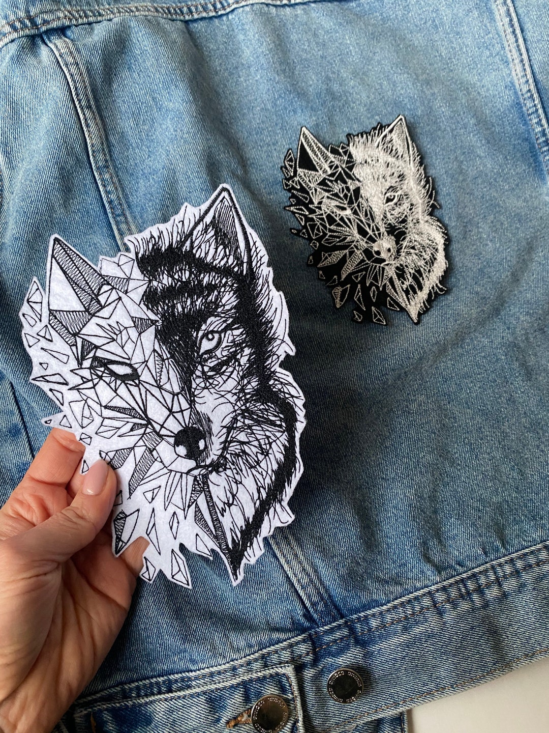 Wolf Fusible Patch, Animal Howling Patch, Black White Woodland Applique ...