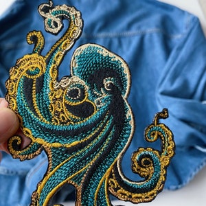 Octopus Iron on Patch, Kraken Patch, Ocean Creature Applique, Sea Embroidered Patch, Marine ...